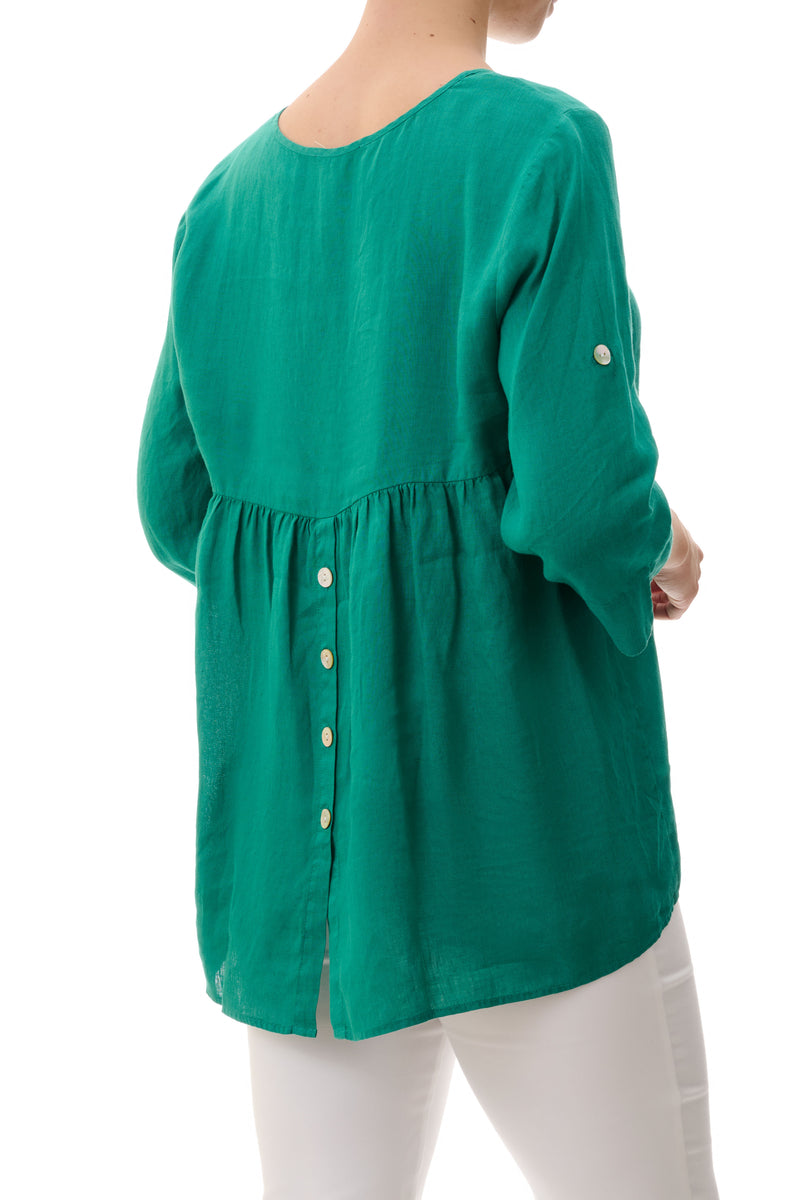 Givoni Button Back Linen Top - Emerald – Tom & Bridget Boutique